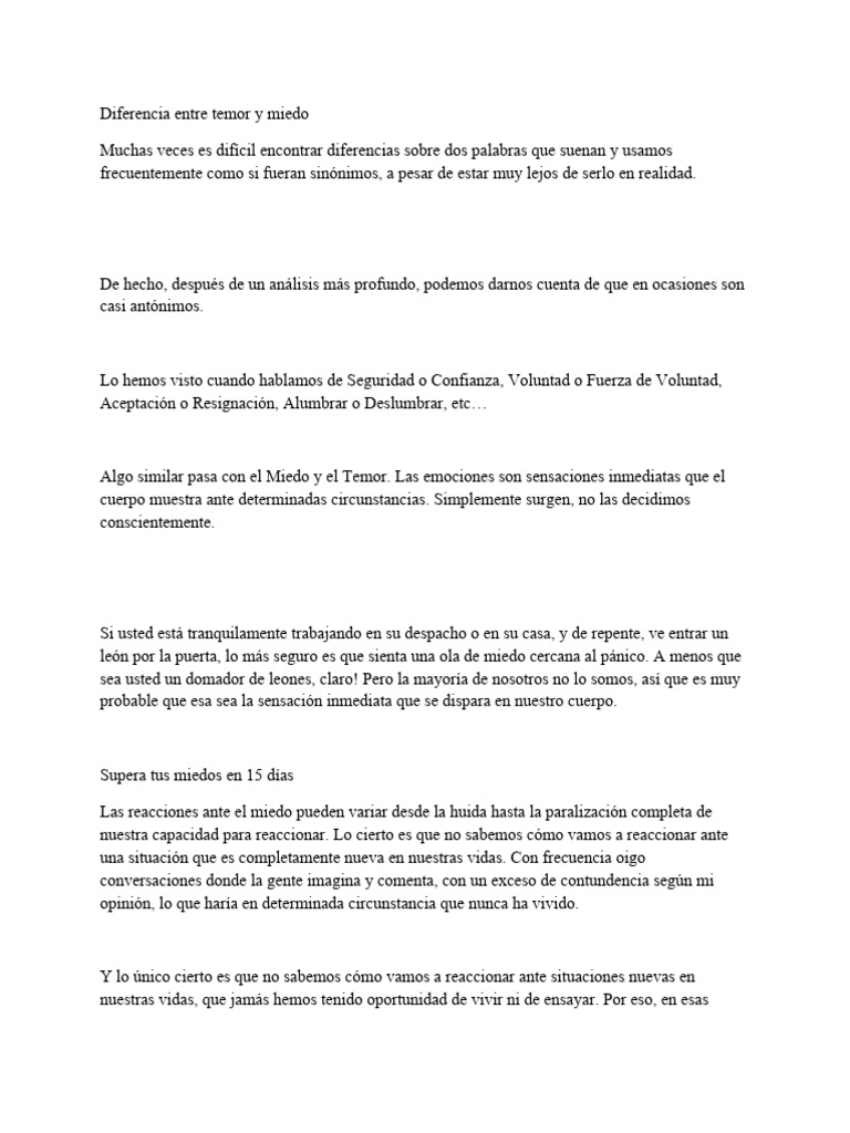 Diferencias entre miedo y temor | PDF | Temor | Ecuador