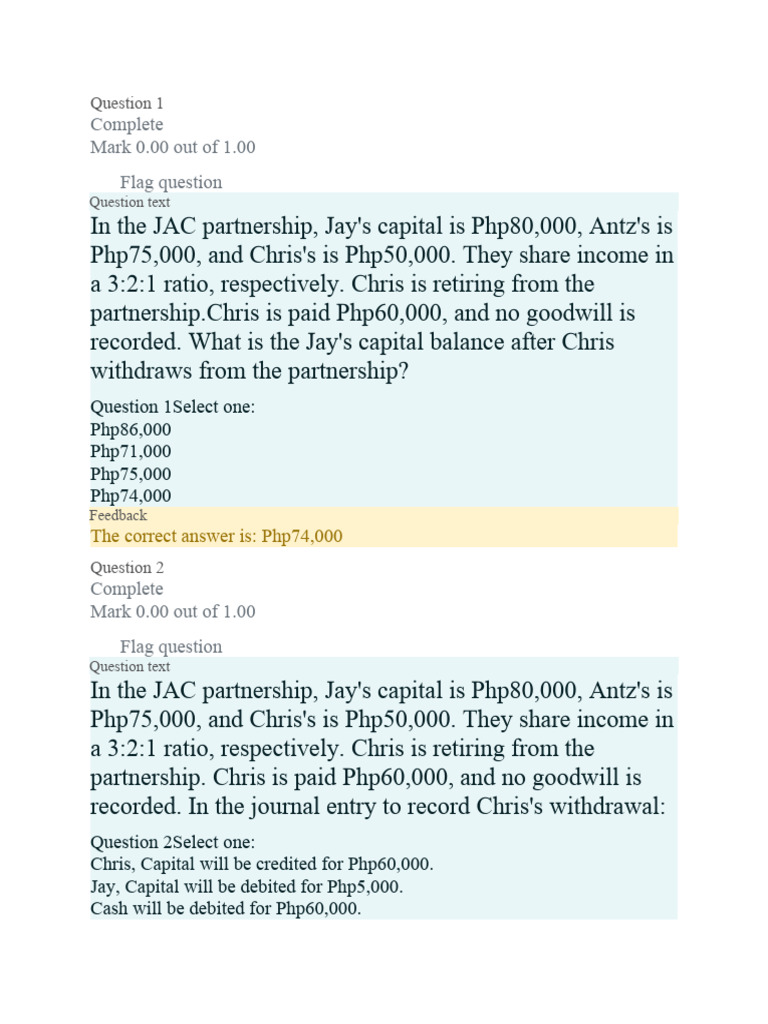Quiz 3 Dissolution Answer | PDF | Debits And Credits | Partnership