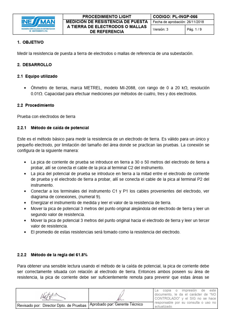 PL-INGP-066-Medición de Resistencia de Puesta a Tierra de Eléctrodos o ...