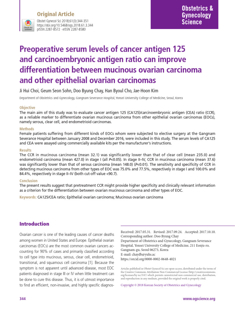 Preoperative serum levels of cancer antigen 125 and carcinoembryonic ... Preoperative serum levels of cancer antigen 125 and carcinoembryonic ...