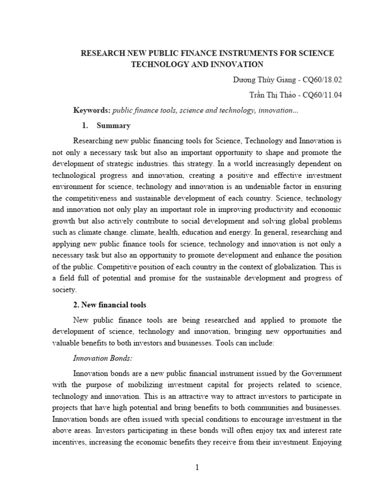 Research New Public Finance Instruments For Science Technology and ...