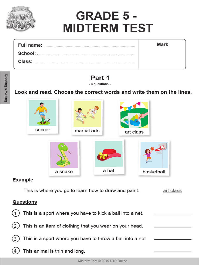 i-Learn Smart Start Grade 5 Midterm - Reading & Writing Test.tb | PDF