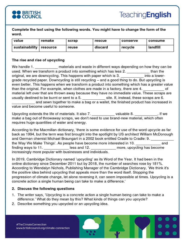 Upcycling - Student - Worksheet 1 | PDF | Recycling | Scrap
