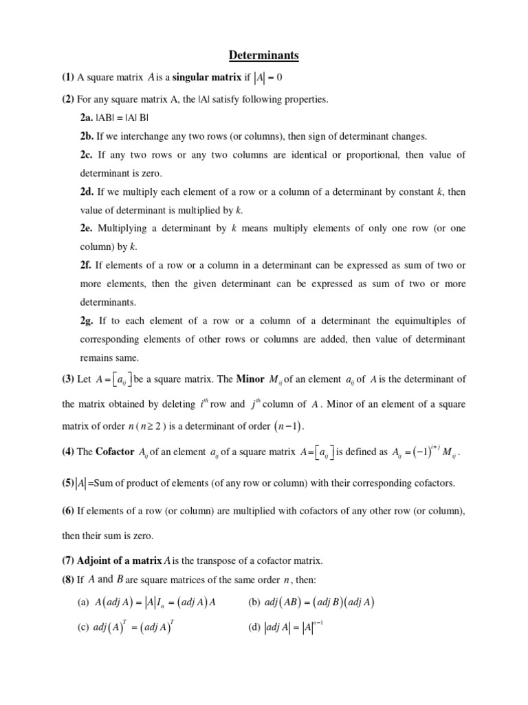 Formula List CH 4 Determinants | PDF | Determinant | Linear Algebra