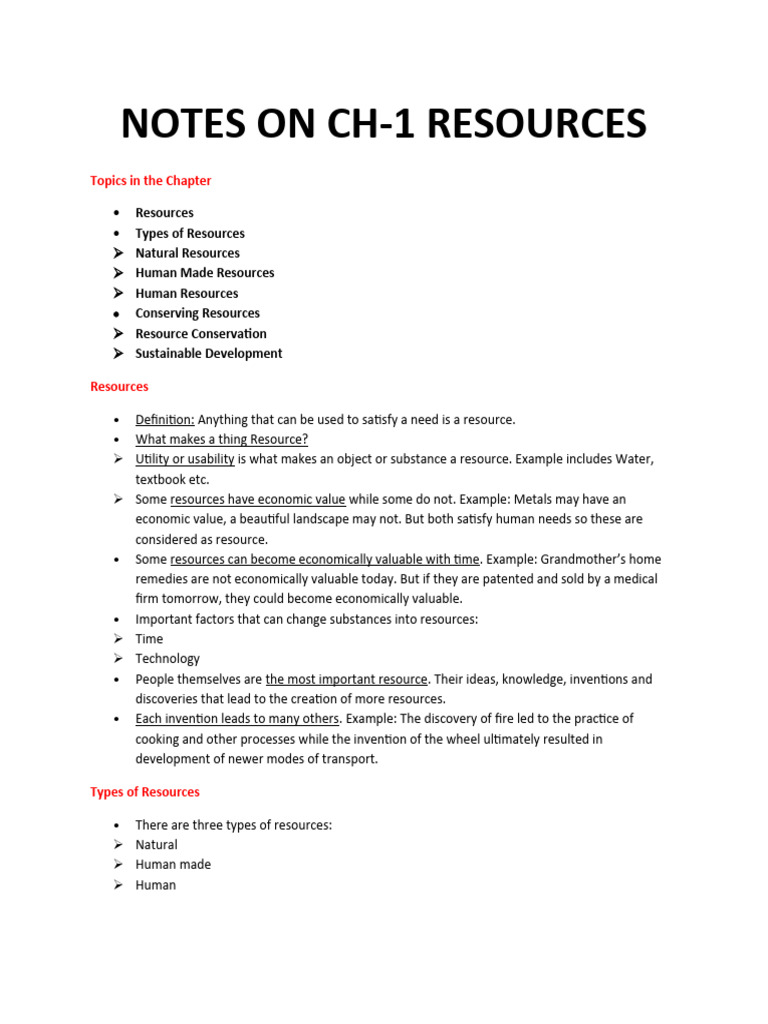 Notes On CH-1 Resources | Download Free PDF | Resource | Sustainability
