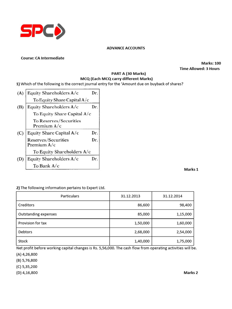 Adv Accounts - Question - Paper | PDF | Equity (Finance) | Dividend