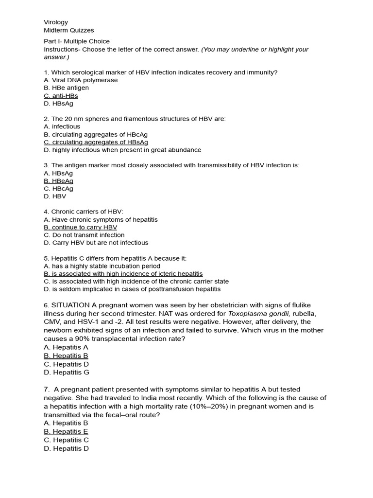 Virology Midterm Quiz Questions | PDF | Hepatitis | Virus