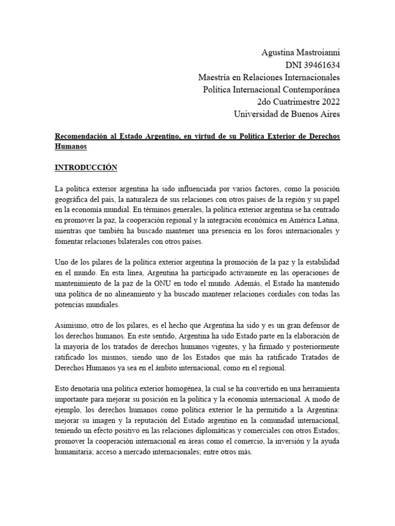 Agustina Mastroianni - Trabajo Final PIC - Maestria RRII UBA | PDF | La ...