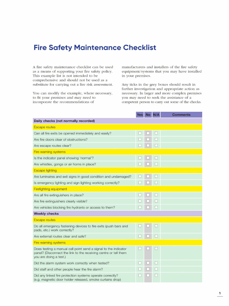 Fire Safety Maintenance Checklist | PDF
