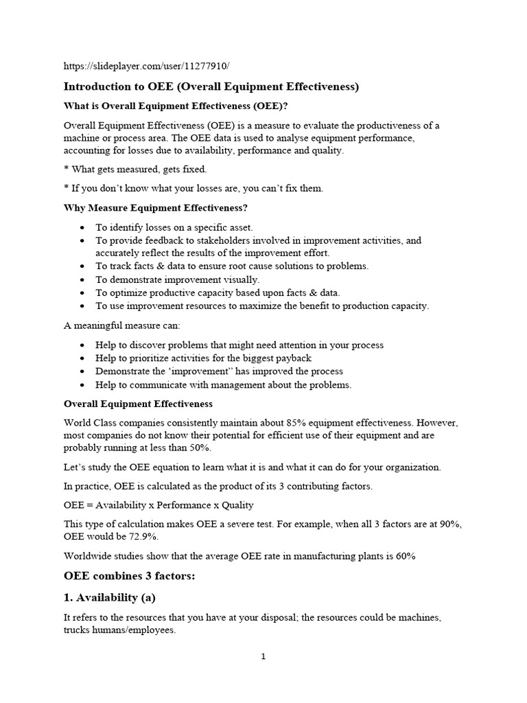 Introduction To OEE (Notes) | PDF | Business