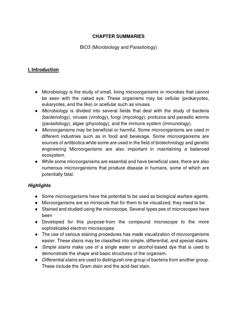 CHAPTER SUMMARIES - Bio 3 1 | PDF | Bacteria | Cell (Biology)