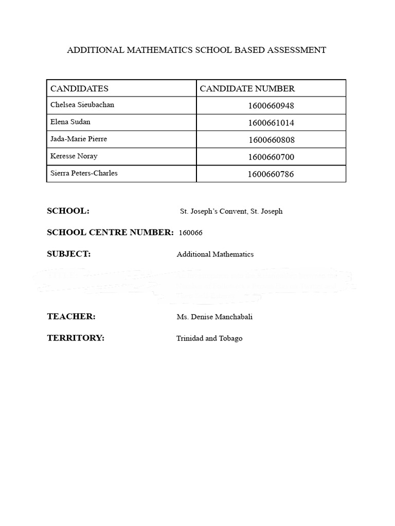 Sba Csec Add Maths Example | PDF | Mode (Statistics) | Median