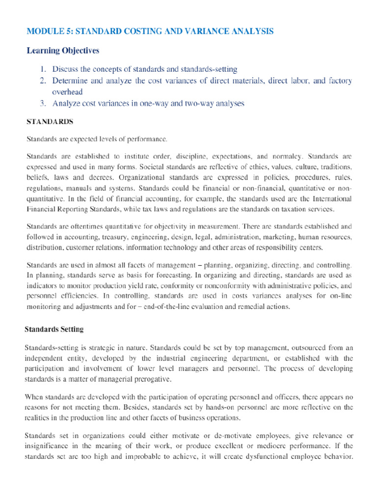 MODULE-5-STANDARD-COSTING-AND-VARIANCE-ANALYSIS | PDF