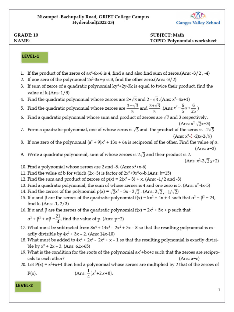 G-10 Polynomials-New-1 | PDF | Polynomial | Zero Of A Function