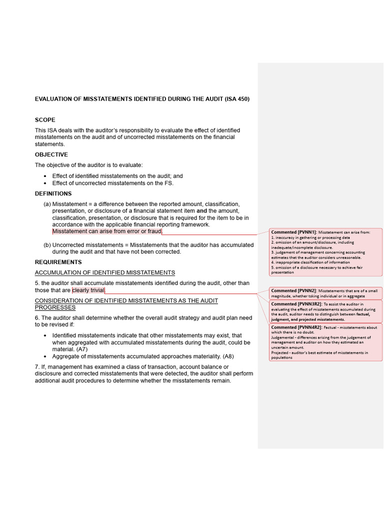 Isa 450 | PDF | Financial Audit | Audit