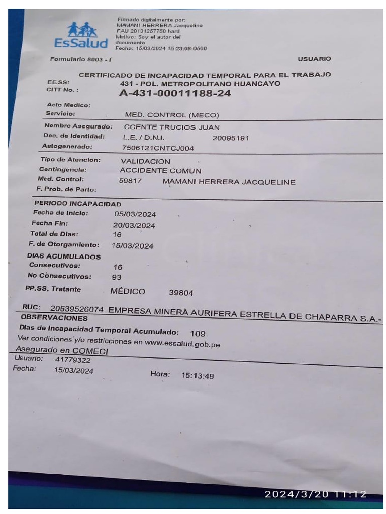 Certificado de Incapacidad Laboral | PDF