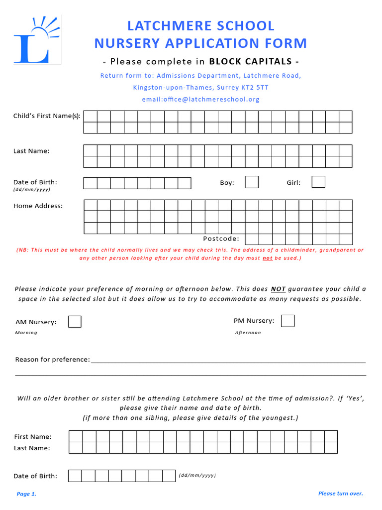 Nursery Application Form 2022 1 | PDF | Social Institutions | Family