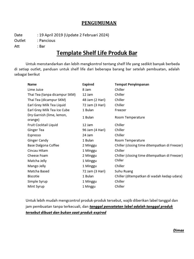 New Template Shelf Life Produk Bar 2024 | PDF