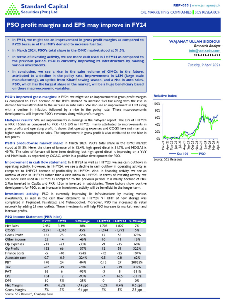 PSO Profit Margins and EPS May Improve in FY24: Securities (PVT.) LTD ...
