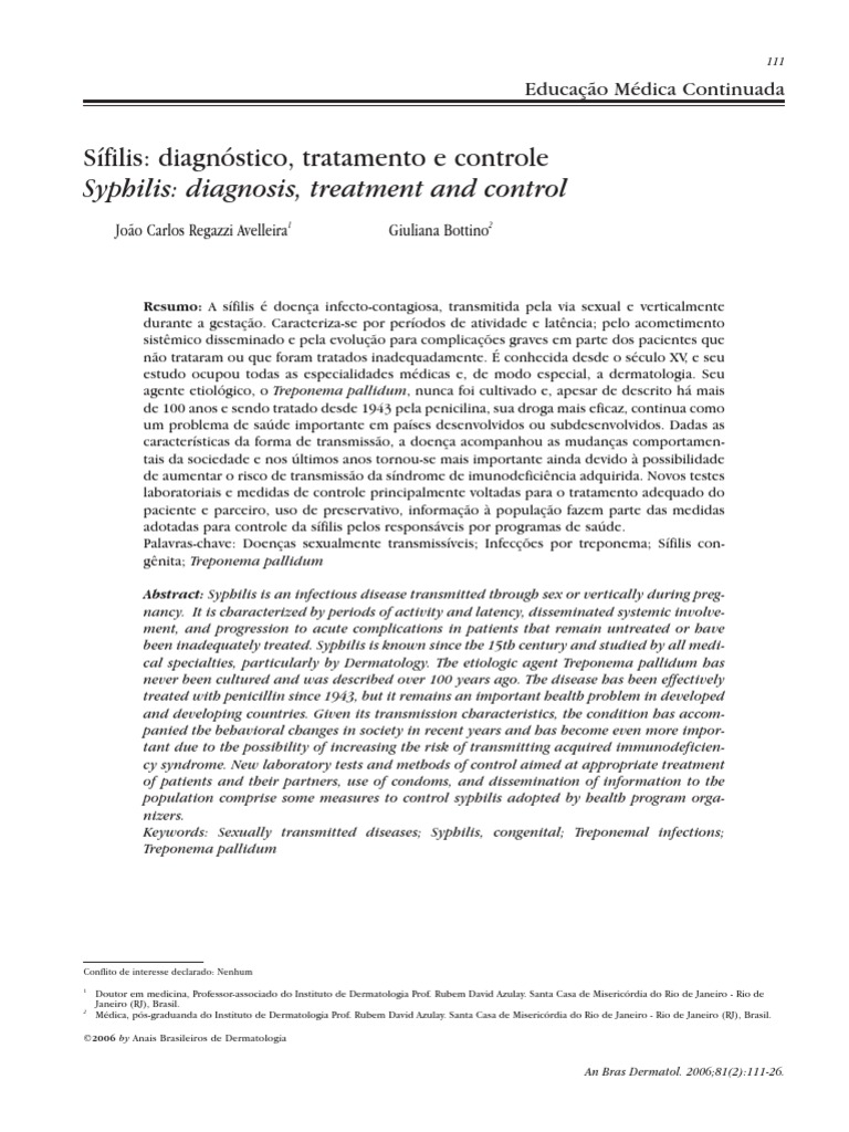 Sífilis - Diagnóstico, Tratamento e Controle | PDF