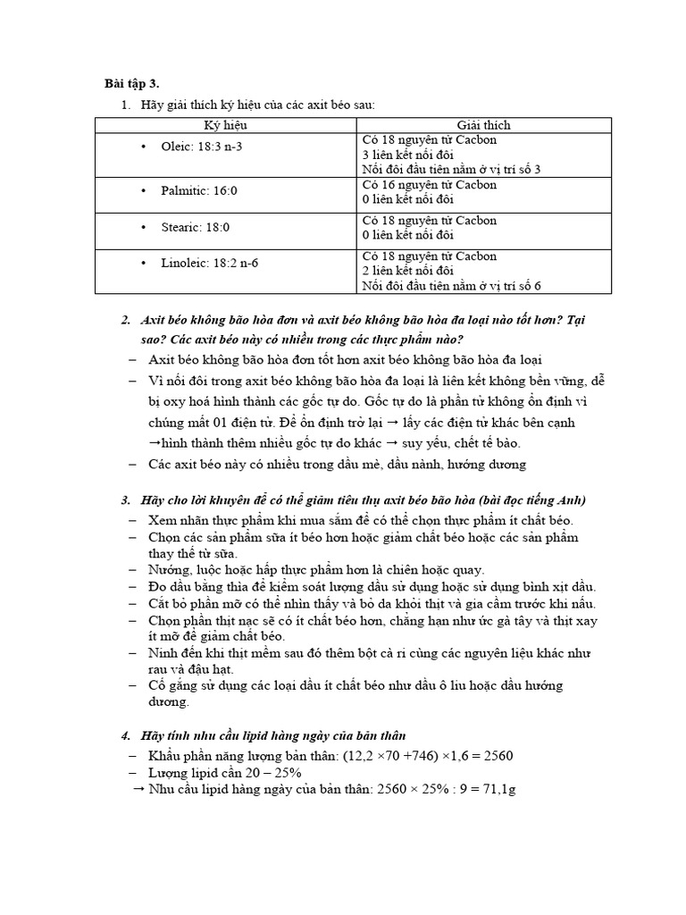 Bai Tap 3 - Lipid | PDF
