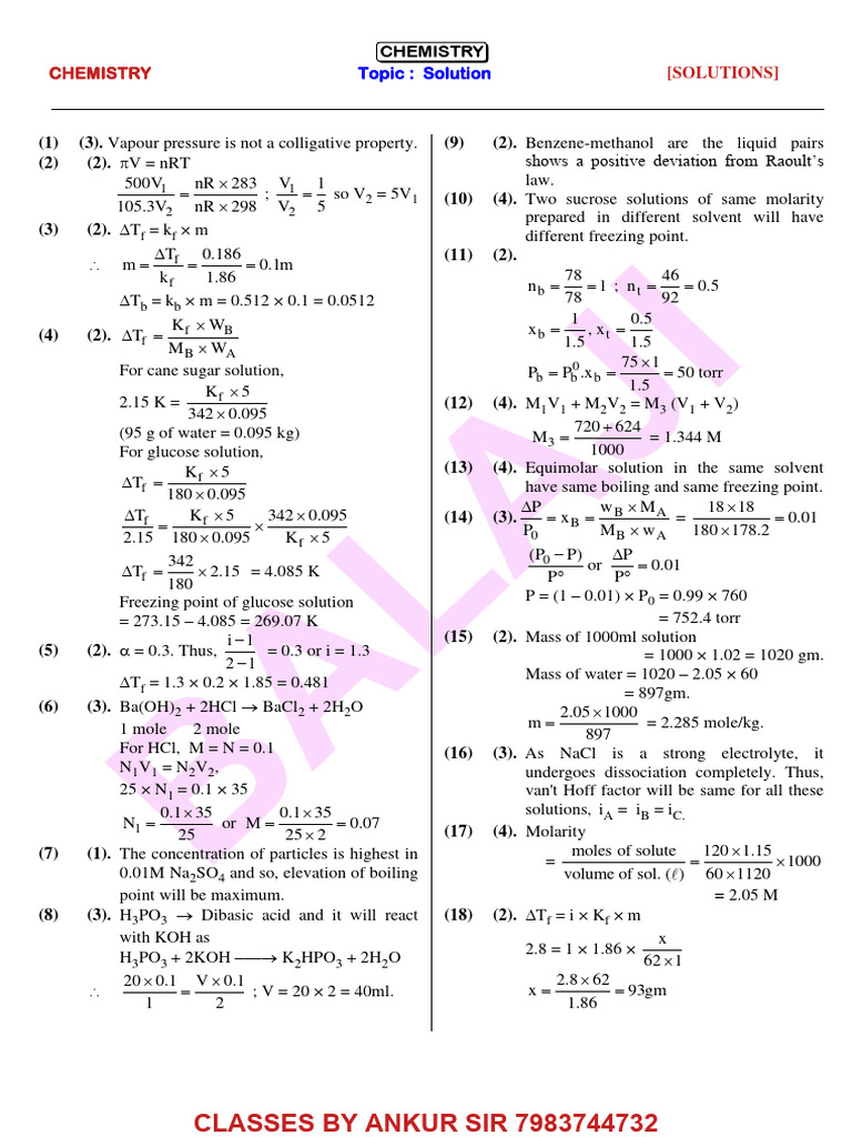 XII-Chemistry Chapter test-2-Solution-Solutions | PDF | Applied And ...