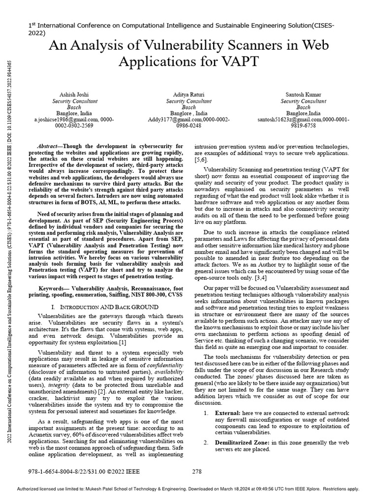 An Analysis of Vulnerability Scanners in Web Applications For VAPT ...