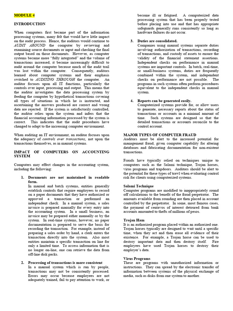 MODULE 4 - Auditing in An IT Environment | PDF | Internal Control | Audit