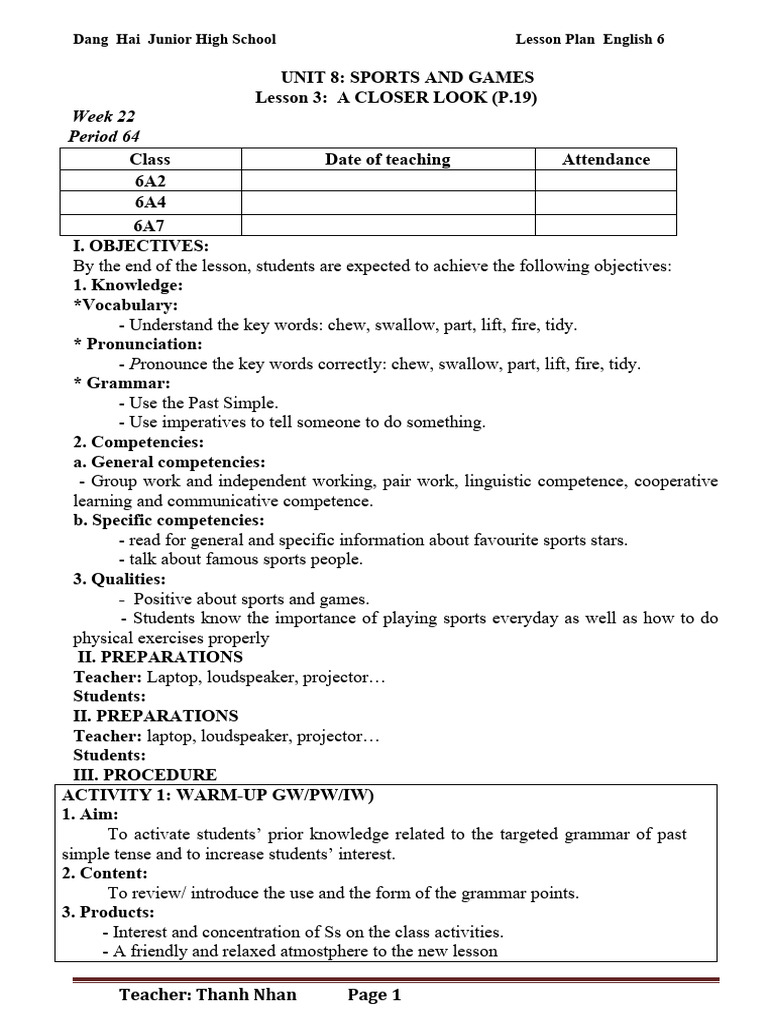 G6 - Week 22 - Period 64 - Unit 8 - Lesson 3 | PDF | Grammatical Tense ...