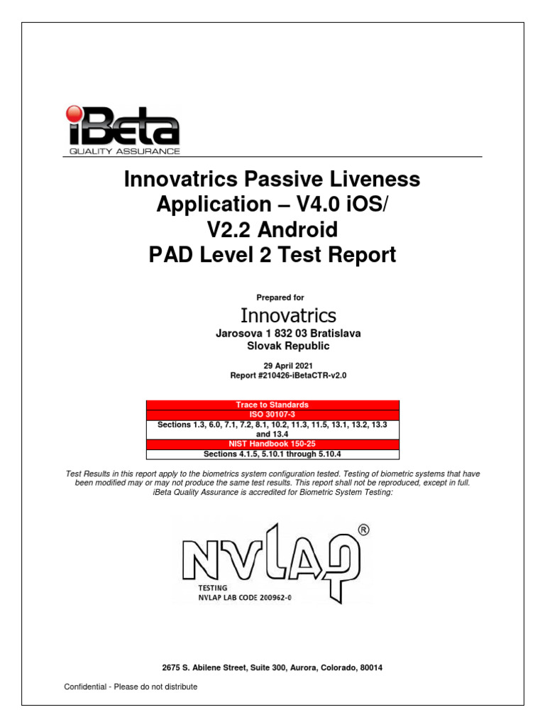 Innovatrics Liveness Test Report | PDF | Ios | Biometrics