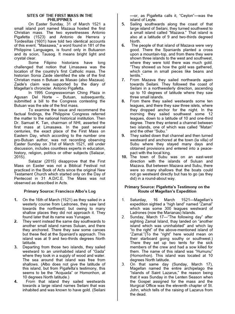 Sites of The First Mass Handouts | PDF | Social Science | Travel
