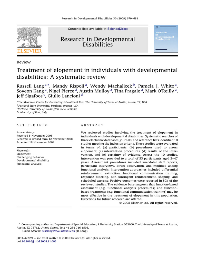 Elopement Research | PDF | Systematic Review | Intellectual Disability