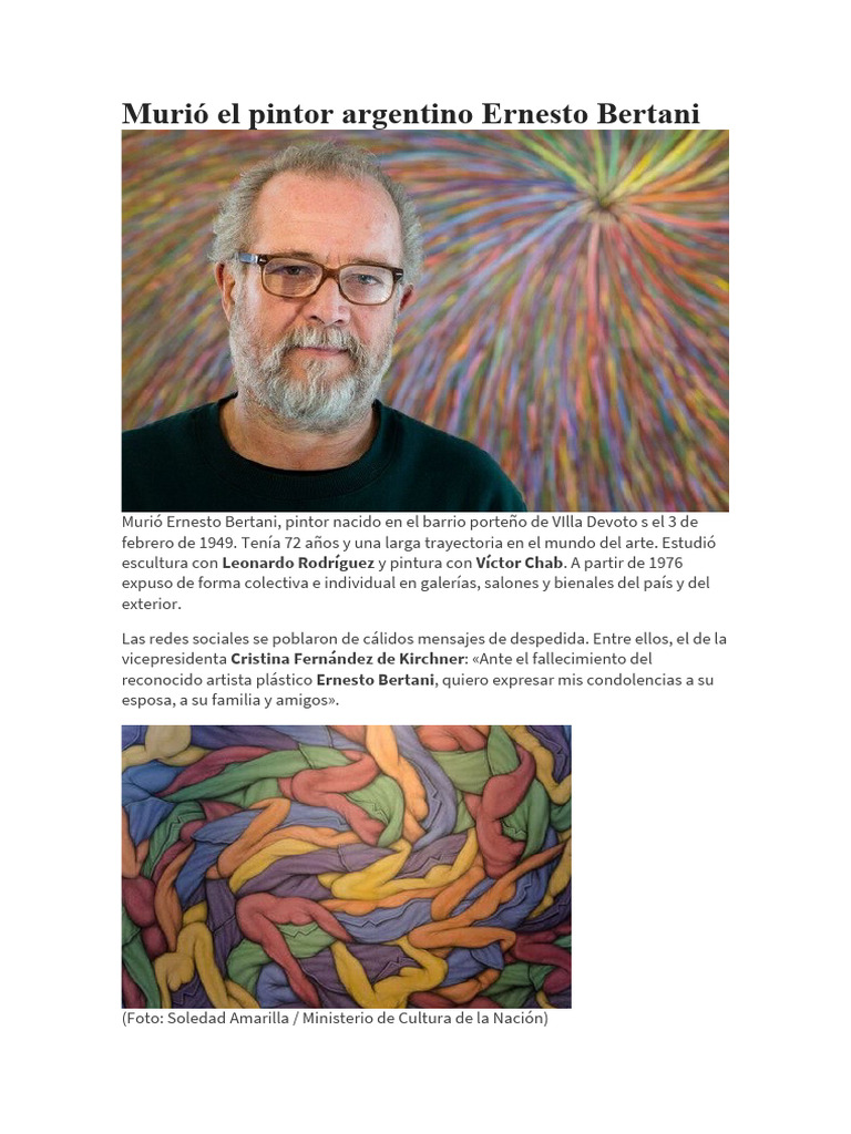 Murió El Pintor Argentino Ernesto Bertani | PDF