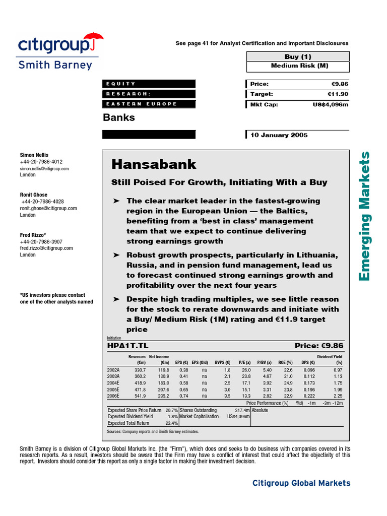 Hansabank Mentiune Romania | PDF | Financial Risk | Valuation (Finance)