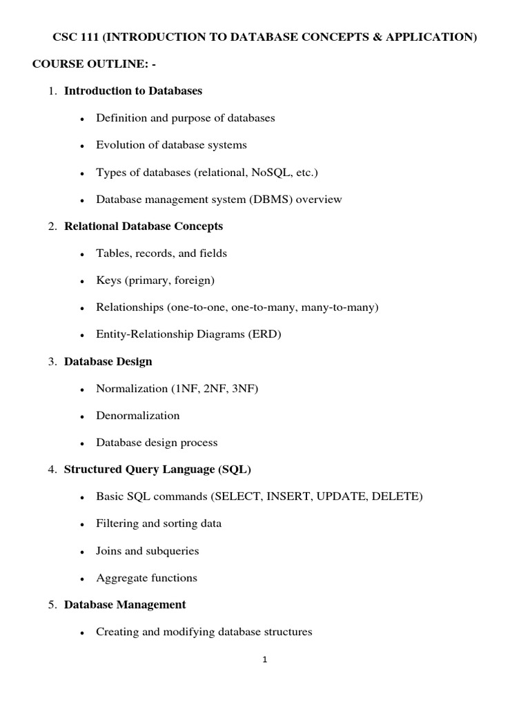 CSC 111 (Introduction To Database Concepts & It Application) | PDF | Relational Database | Databases