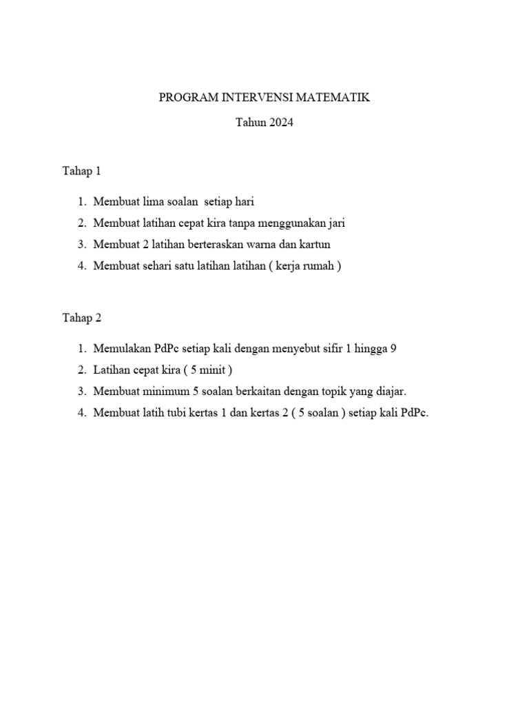 Program Intervensi Matematik 2024 | PDF
