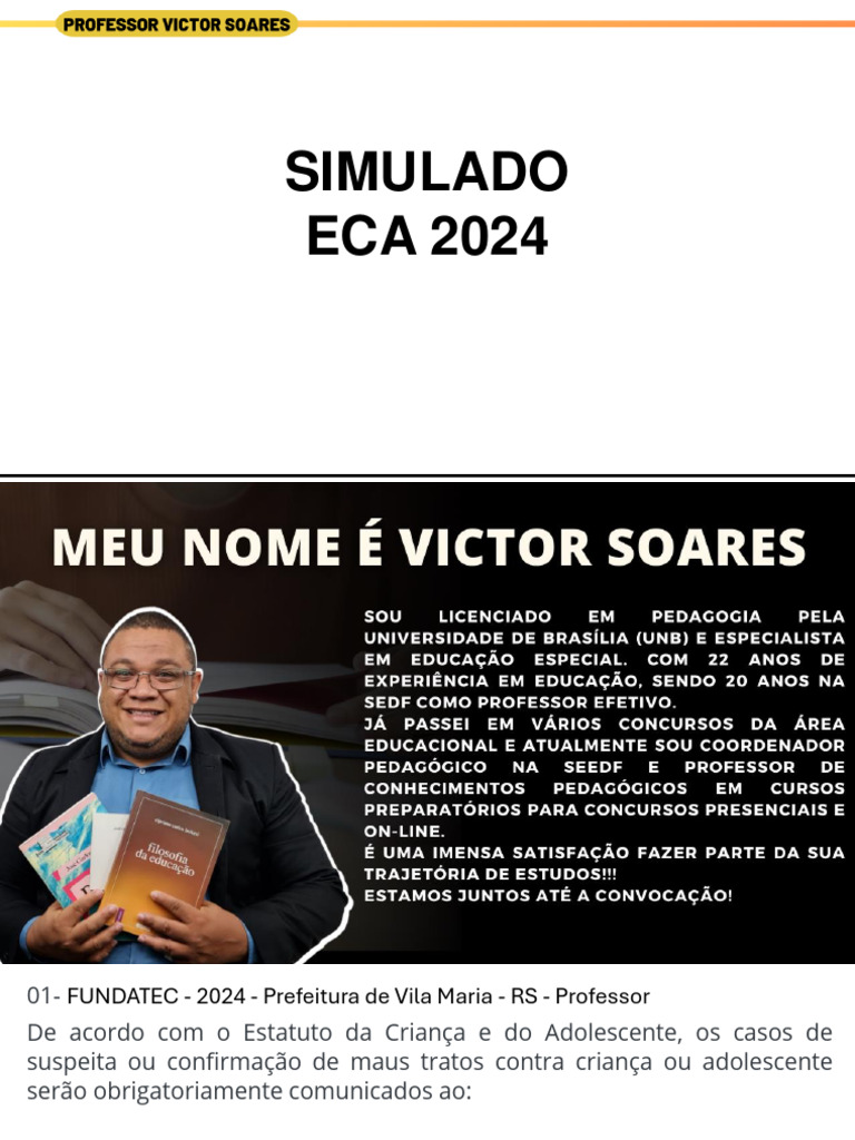 04 - Simulado Eca 2024 | PDF | Adolescência | Deficiência