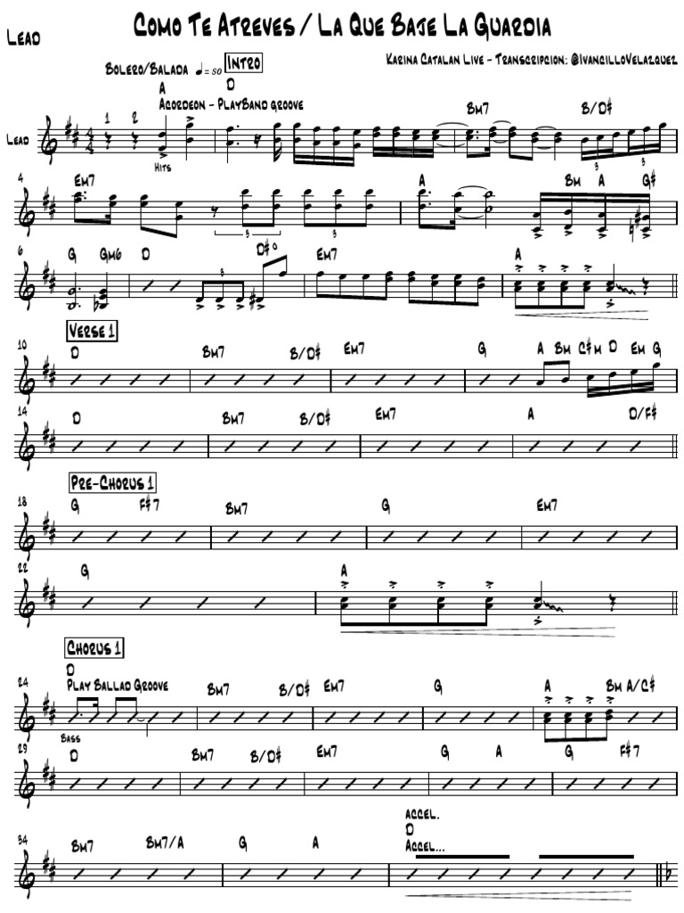Como Te Atreves: La Que Baje - Lead Sheet | PDF | Musical Compositions ...