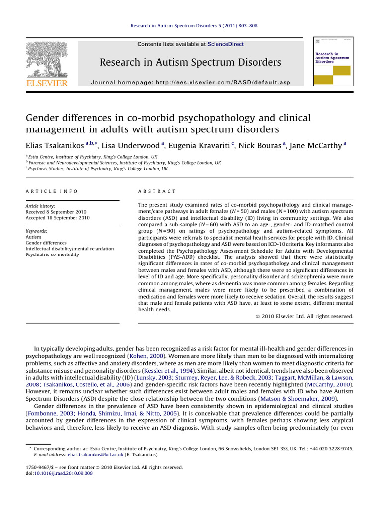 Autism Gender Differences in Clinical Management | PDF | Mental ...