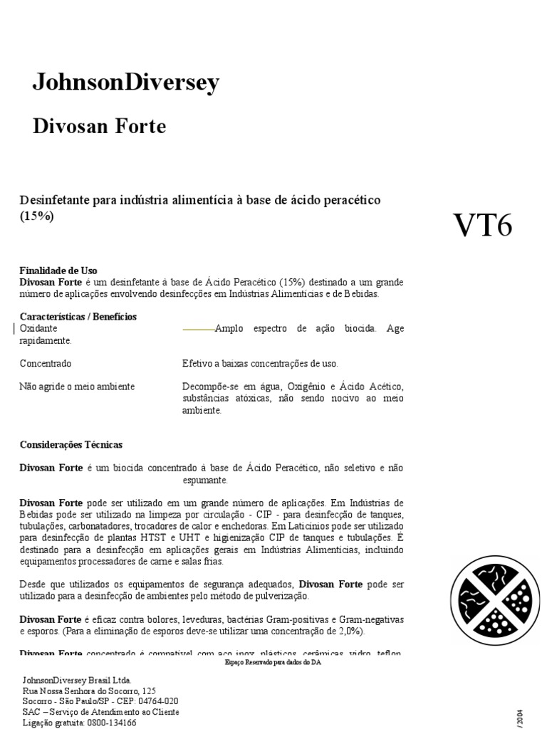 Ficha Técnica Divosan Forte | PDF | Desinfetante | Ácido
