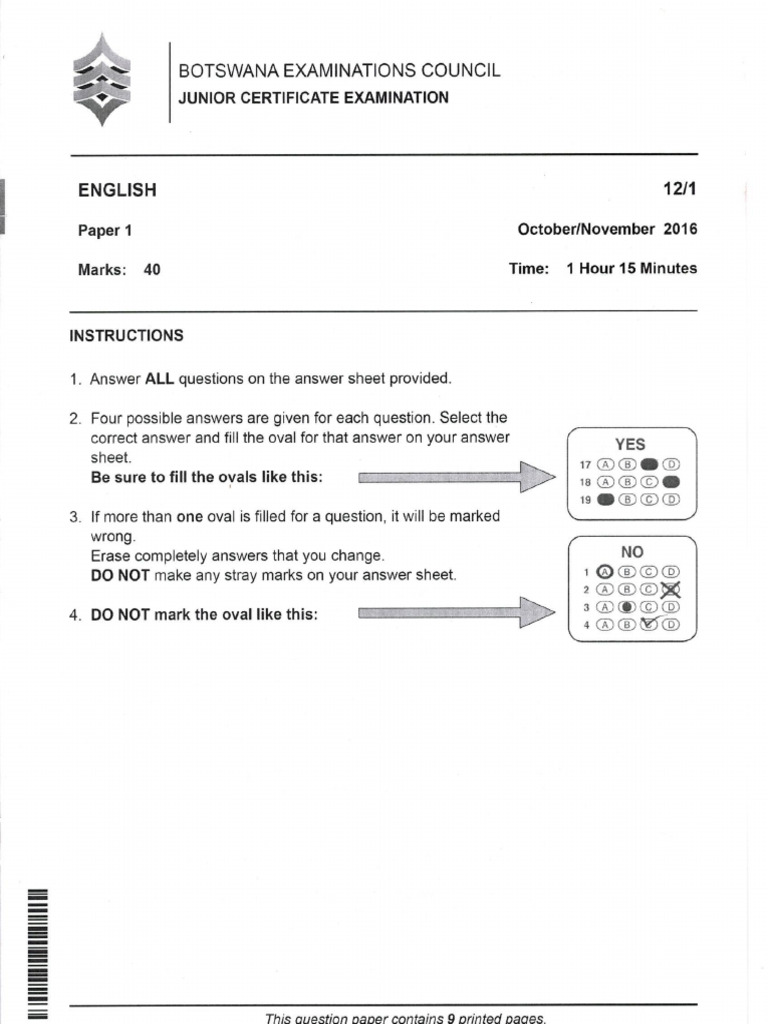 English PP1 - 2016 | PDF