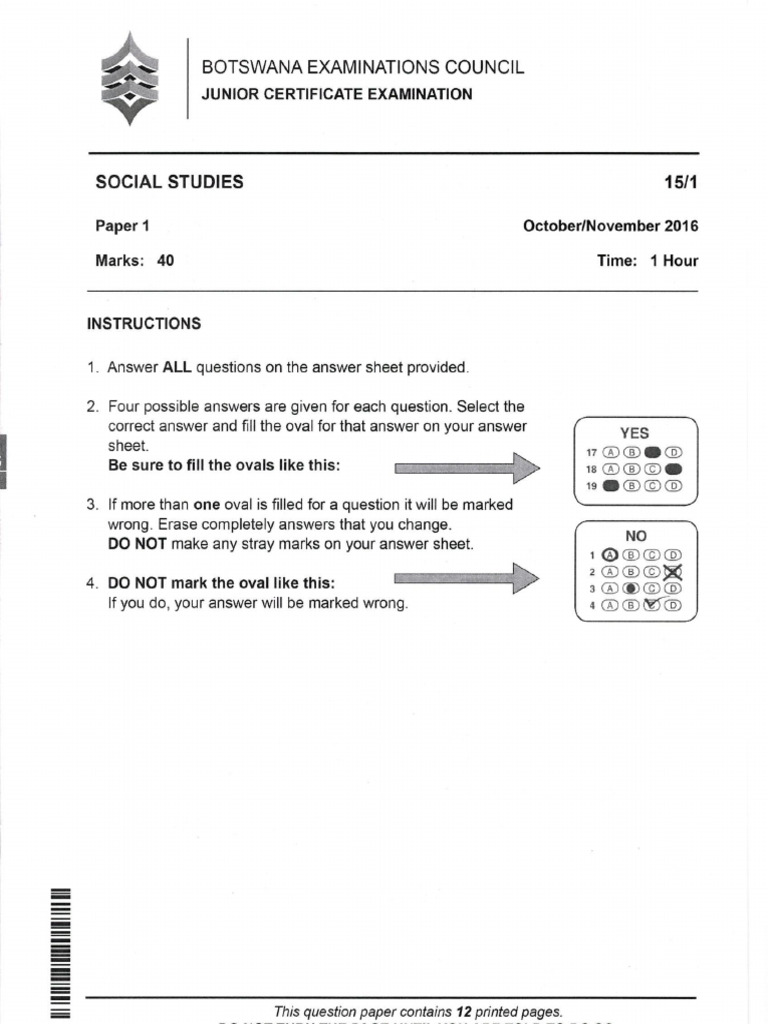 Social Studies PP1 - 2016 | PDF