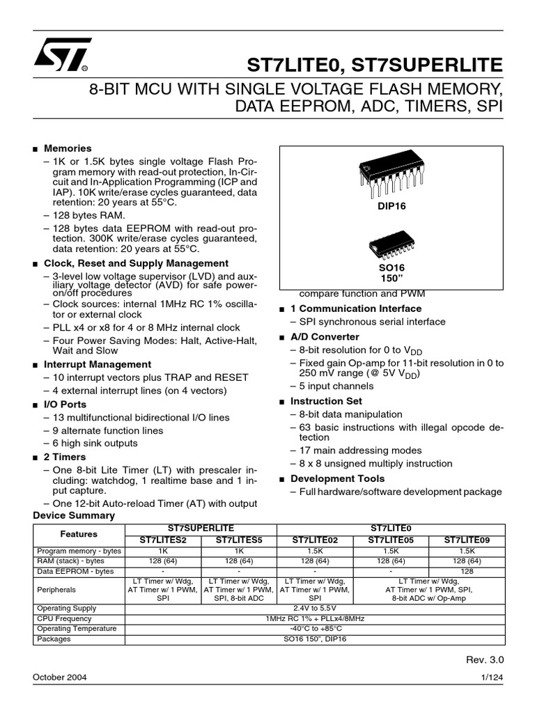 ST 7 Lite 0 | PDF | Flash Memory | Analog To Digital Converter