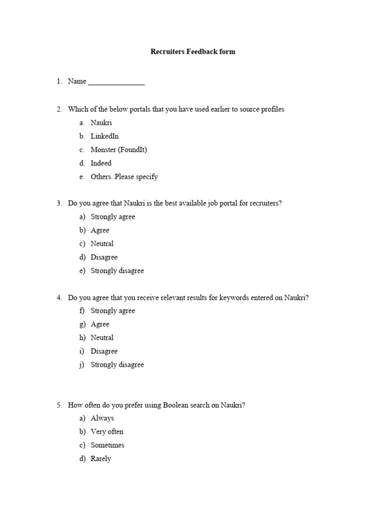 Recruiters Feedback Form | PDF | Recruitment | Linked In