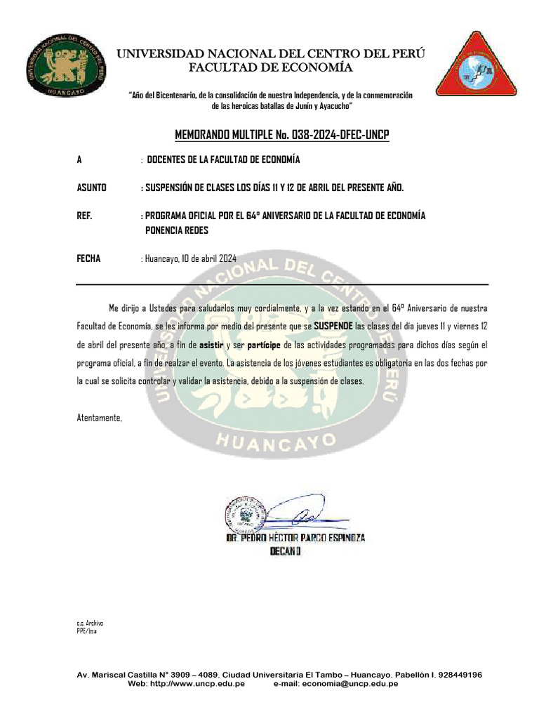 Memorando Multiple No. 038 2024 Dfec Uncp | PDF
