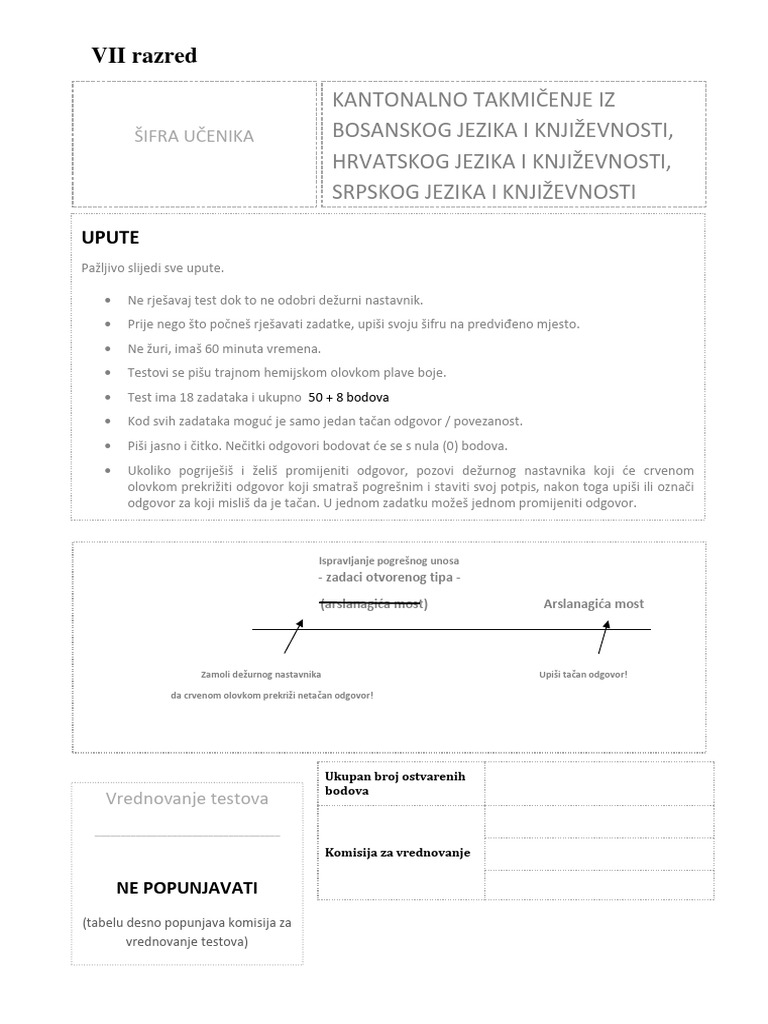 TEST - VII Razred - KONAČNI | PDF