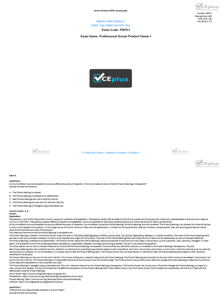 Scrum - Premium.pspo-I.by .Dery .30q | PDF | Scrum (Software Development)