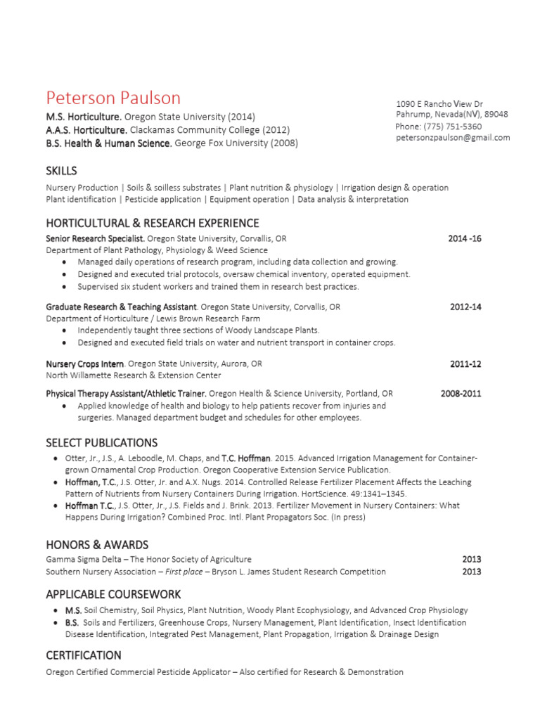 Resume and CV Samples | Download Free PDF | Horticulture | Soil