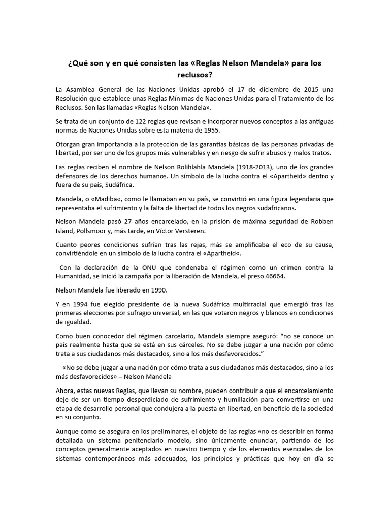 REGLAS MANDELA | PDF | Prisión | Nelson Mandela