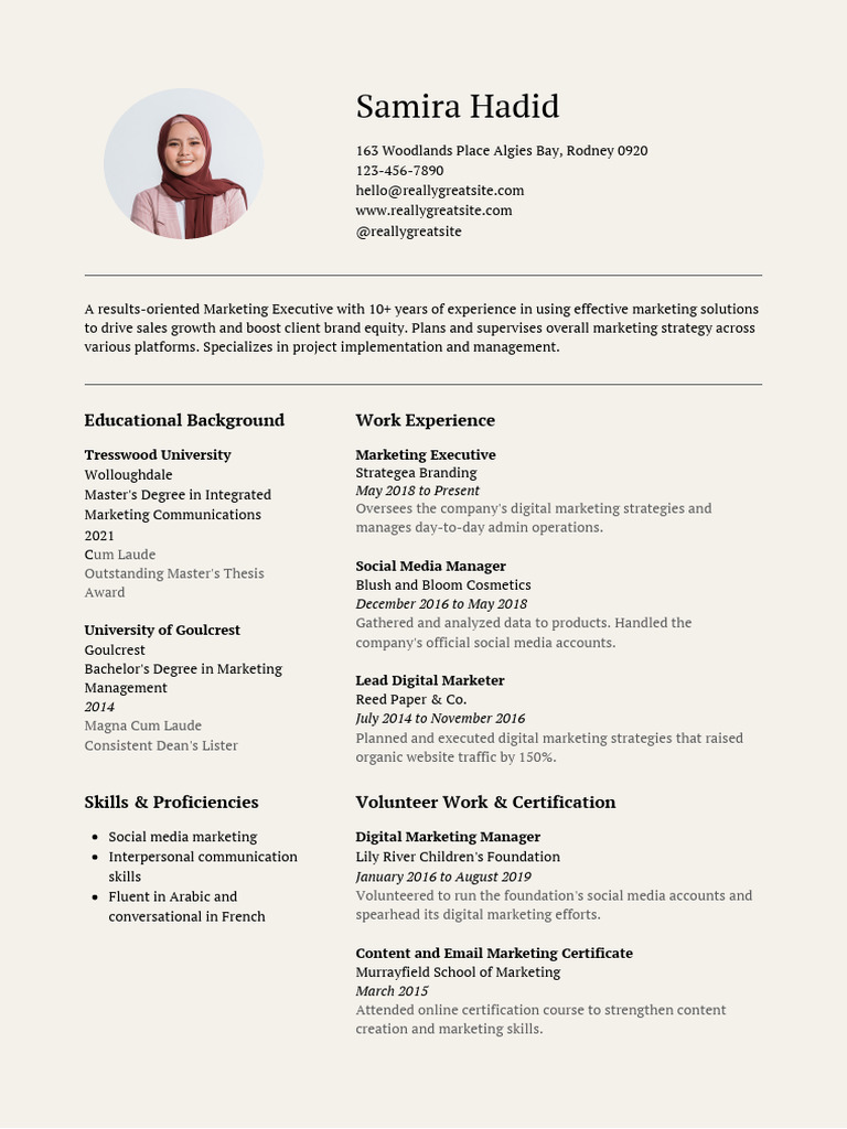 Beige Clean Lines Marketing Executive Resume | PDF | Digital Marketing ...